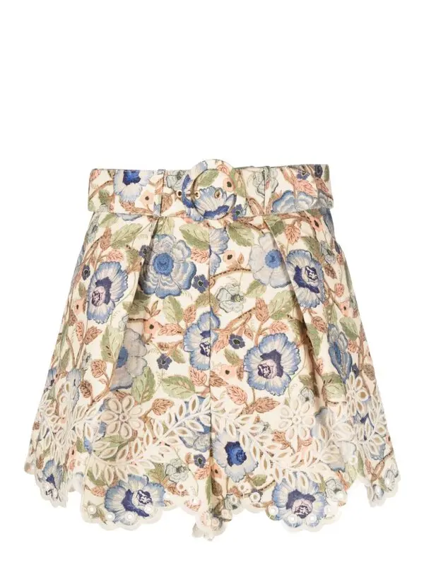 Zimmermann Junie Floral-print Shorts - Neutrals