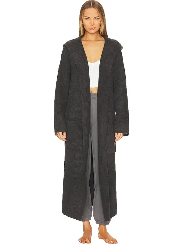 Barefoot Dreams Cozychic Ribbed Hooded Robe - Carbon