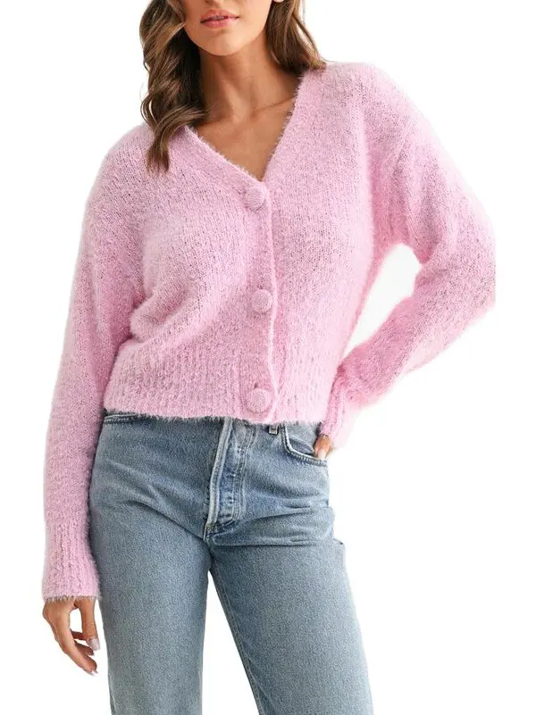 ALL IN FAVOR V-neck Cardigan - Bubblegum