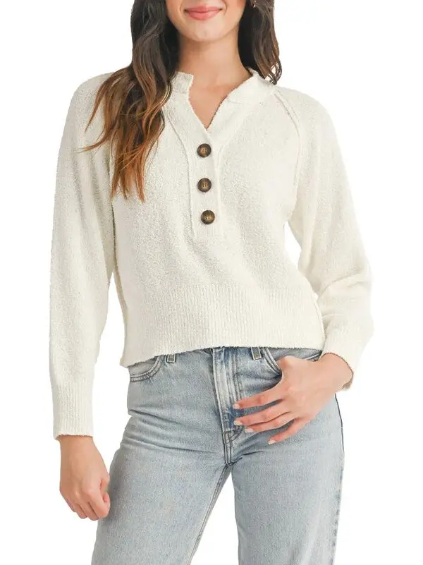 ALL IN FAVOR Bouclé Henley Sweater - Off White