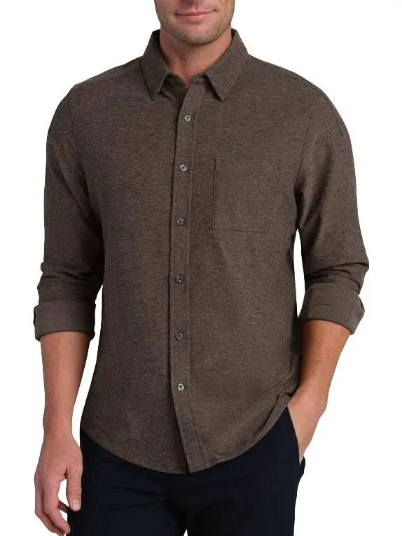 RHONE Wfh Knit Button-up Shirt - Cafe Noir Heather