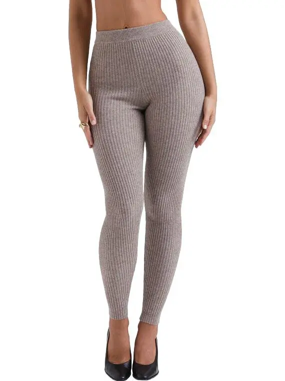 House Of Cb Rosmina Sweater Knit Wool Rib Leggings - Grey