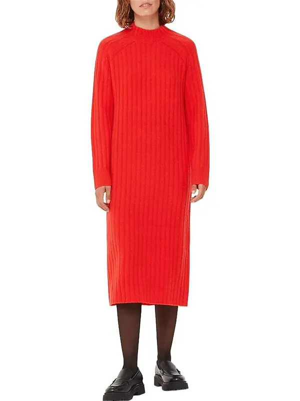 Whistles Ribbed Knit Midi Sweater Dress - Red