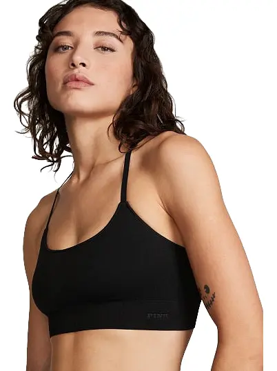 Pink Seamless Scoop Racerback Sports Bra - Black
