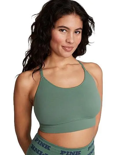Pink Seamless Scoop Racerback Sports Bra - Green