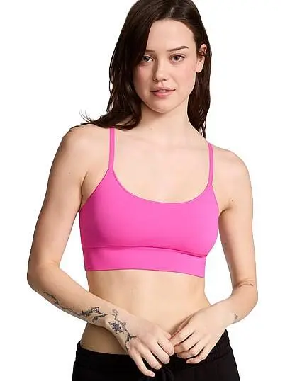 Pink Seamless Scoop Racerback Sports Bra - Pink