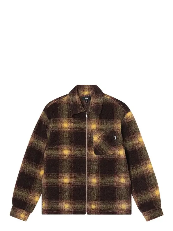StÜssy Shadow Plaid Sherpa Zip Shirt - Brown