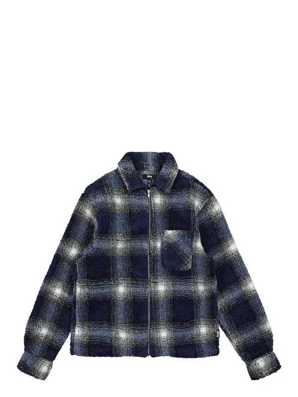 StÜssy Shadow Plaid Sherpa Zip Shirt - Blue