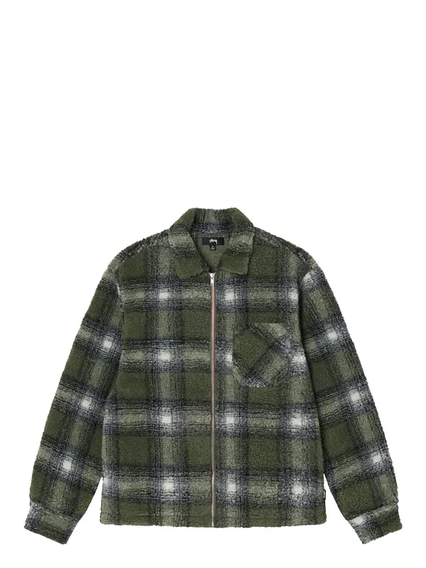 StÜssy Shadow Plaid Sherpa Zip Shirt 'olive - Green