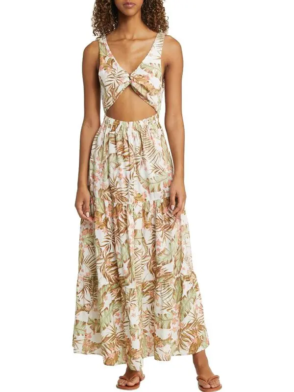 Rip Curl Floral Smocked Maxi Dress - Off White