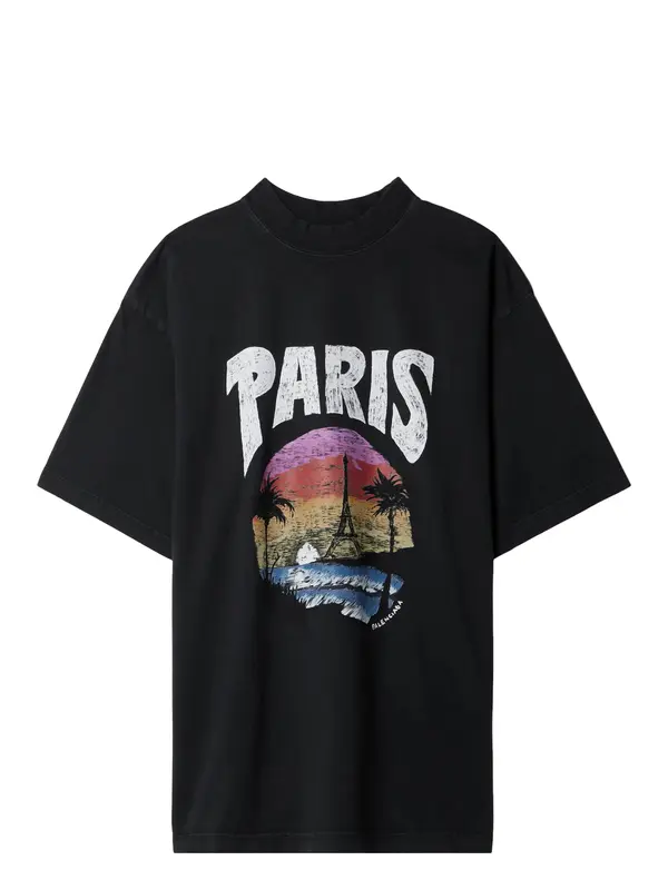 Balenciaga Printed Cotton-jersey T-shirt - Black