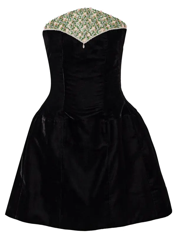 CLIO PEPPIATT Strapless Embellished Velvet Mini Dress - Black