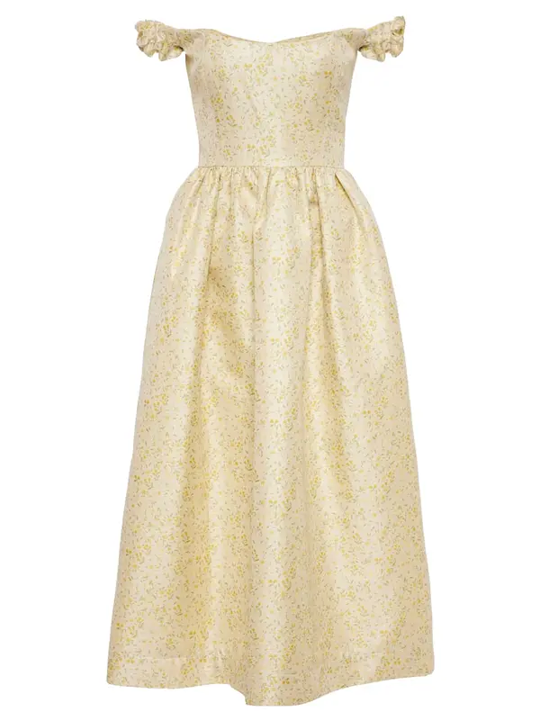 MARKARIAN Off-shoulder Embroidered Midi Dress - Yellow