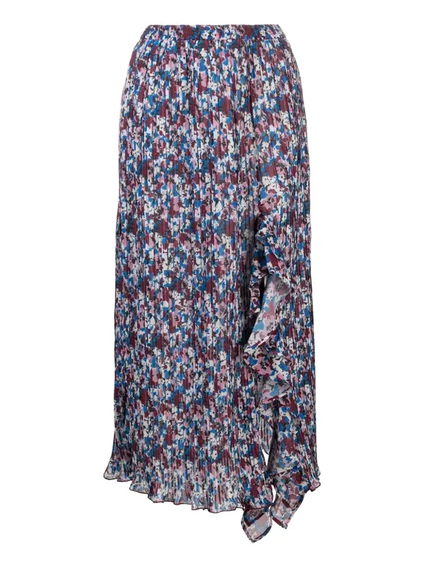 GANNI Floral-print Pleated Midi Skirt - Blue