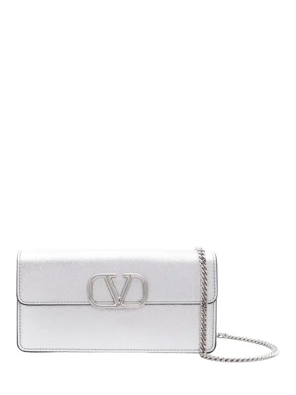 Valentino Garavani Vlogo Signature Metallic Wallet-on-chain - Silver