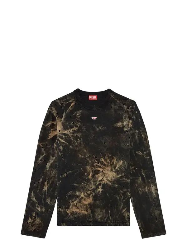 DIESEL® Cotton Jersey Distressed Tie-dye Crewneck Long Sleeve Sweatshirt - Black