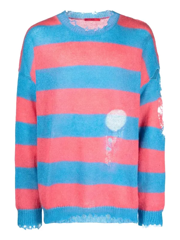 MEMBERS OF THE RAGE Distressed Striped Jumper - Blue
