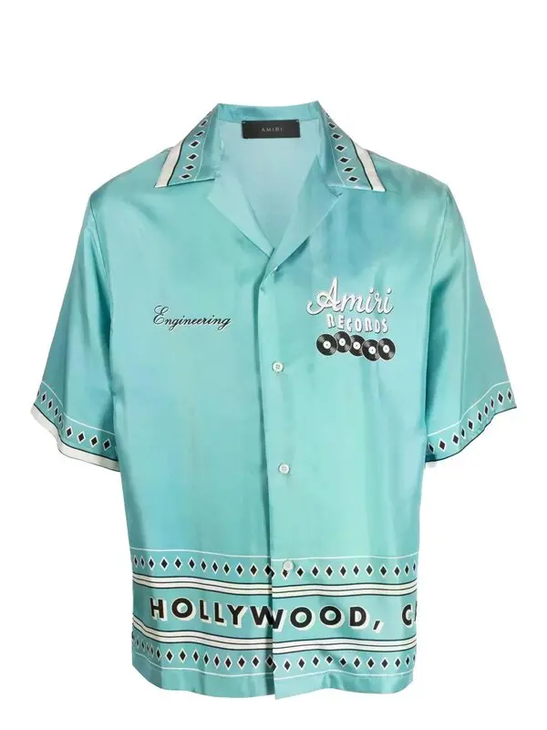 Amiri Records Graphic-print Silk Shirt - Blue