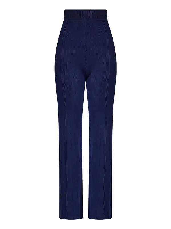Alberta Ferretti Metallic Ribbed-knit Flared Pants - Navy