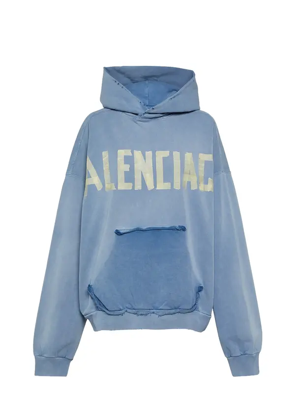 Balenciaga Tape Type Cotton Fleece Hoodie - Blue