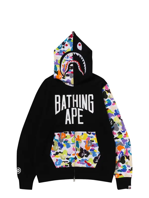 BAPE Multi Camo Nyc Logo Shark Full Zip Hoodie - Black