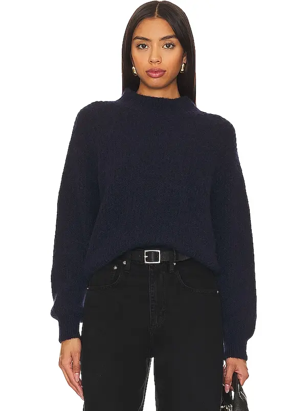 American Vintage East Mock Neck Sweater - Navy Chine