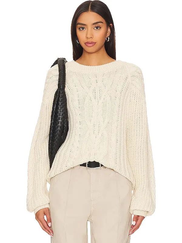 Free People Frankie Cable Knit Sweater - Ivory