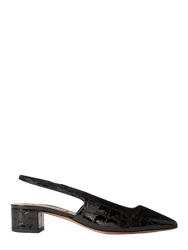 AQUAZZURA Ginza 35 Croc-effect Patent-leather Slingback Pumps - Black