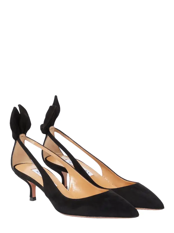 AQUAZZURA Bow Tie 50 Suede Pumps - Black