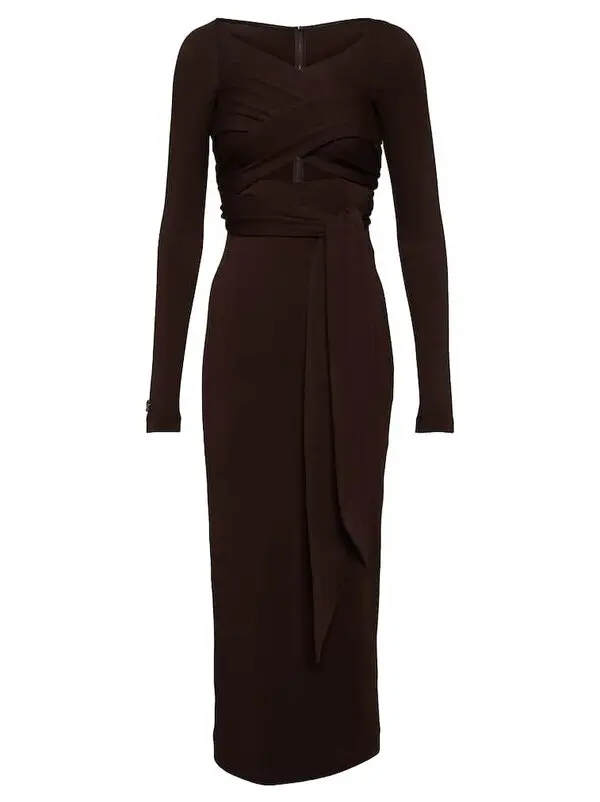 Dolce & Gabbana Draped Wool-blend Midi Dress - Brown