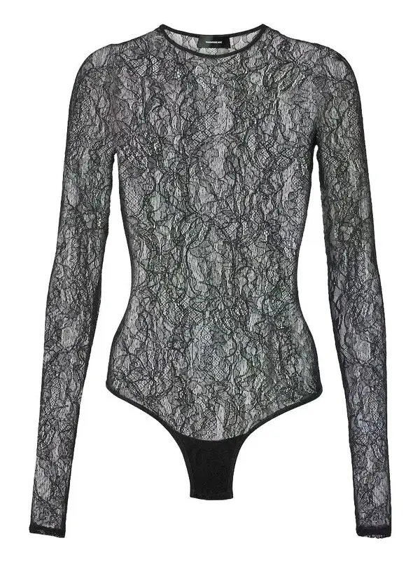 Wardrobe.NYC Floral Lace Bodysuit - Black