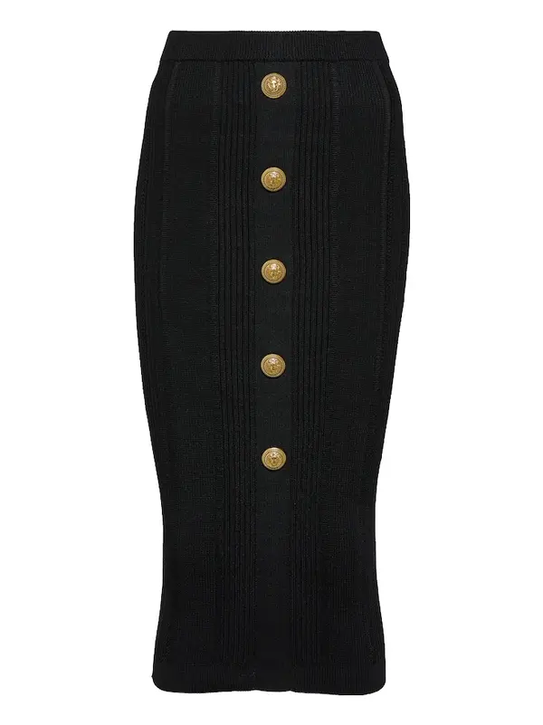 Balmain High-rise Ribbed-knit Midi Skirt - Black