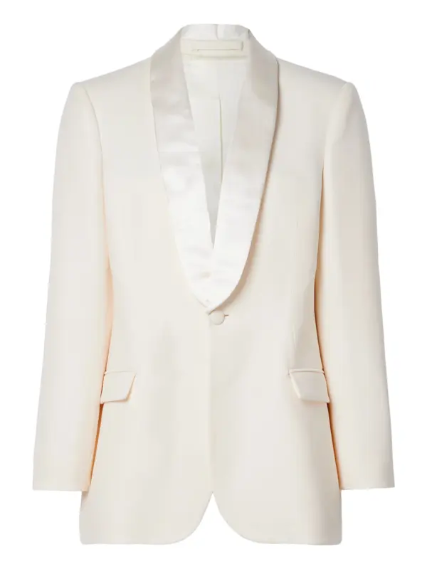 Wardrobe.NYC Silk-satin Trimmed Grain De Poudre Wool Blazer - Off-white