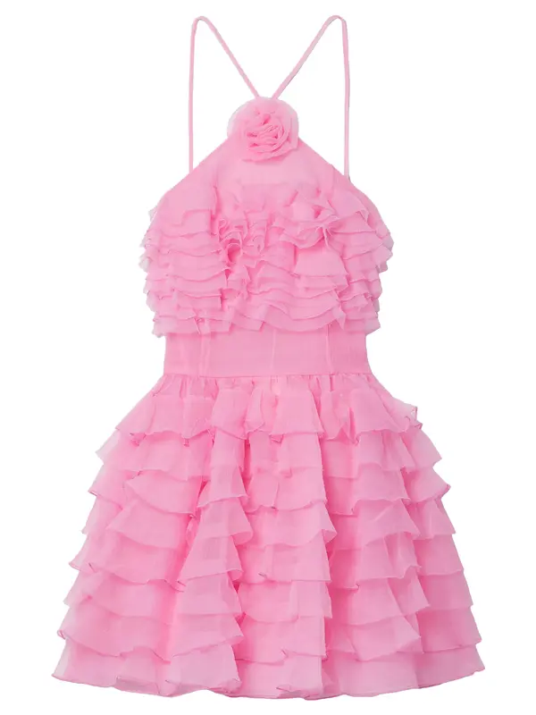 Staud Florian Appliquéd Ruffled Organza Mini Dress - Pink