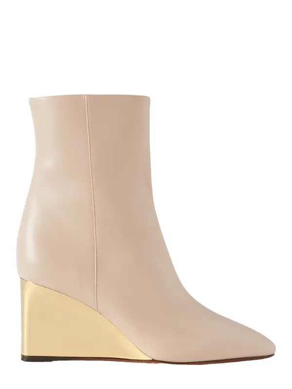 Chloé Net Sustain Rebecca Leather Wedge Ankle Boots - Off-white