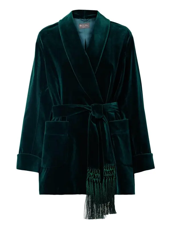 Loro Piana Raniya Belted Macramé-trimmed Velvet Jacket - Green