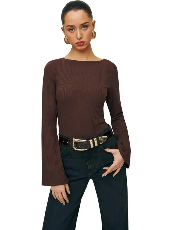 REFORMATION Miller Knit Top - Brown