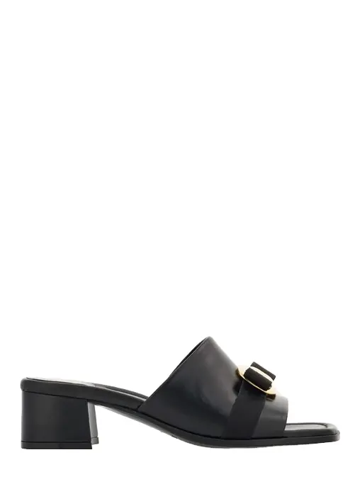 FERRAGAMO Vara Plate Nappa Leather Slides - Black