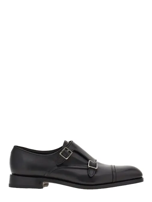 FERRAGAMO Tramezza Double Monk Strap Shoes - Black