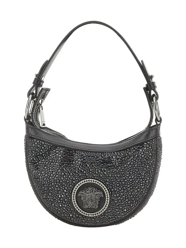 Versace Mini Hobo Bag With Crystals - Black