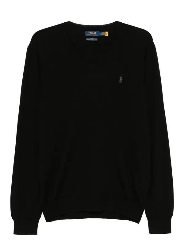 Polo Ralph Lauren V-neck Wool Sweater With Logo - Black