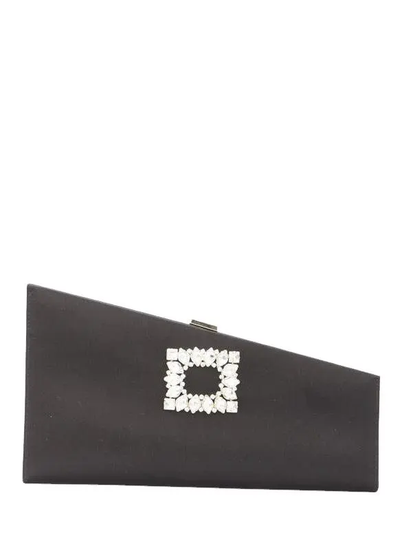 ROGER VIVIER Asymmetrical Strass Buckle Clutch - Black
