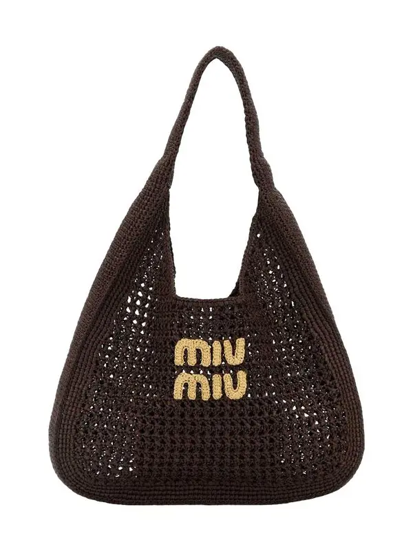 Miu Miu Crochet Raffia Shopper - Brown