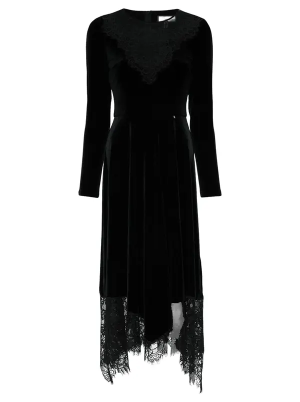 NISSA Floral-lace Velvet Midi Dress - Black