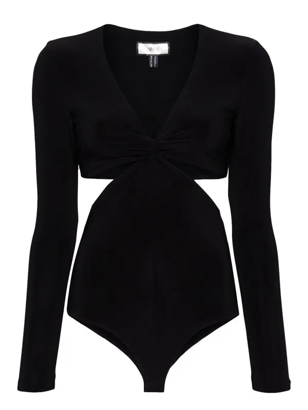 NISSA Cut-out Long-sleeve Bodysuit - Black