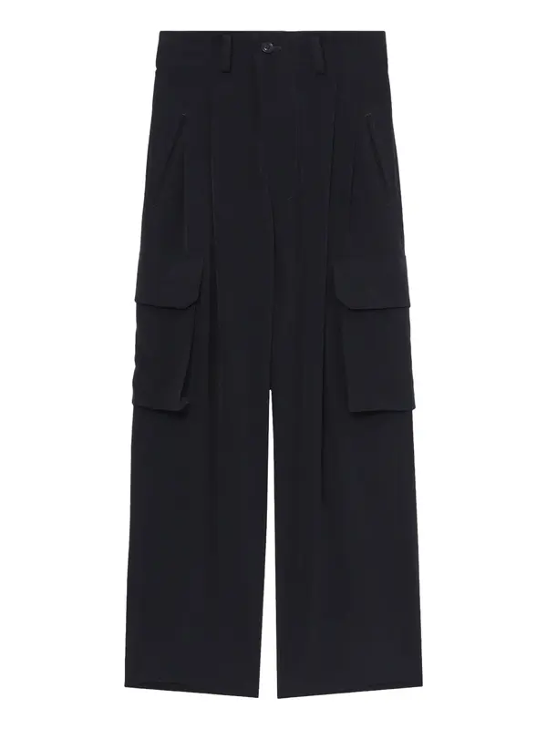 Y’s Pleated High-waisted Cargo Trousers - Black