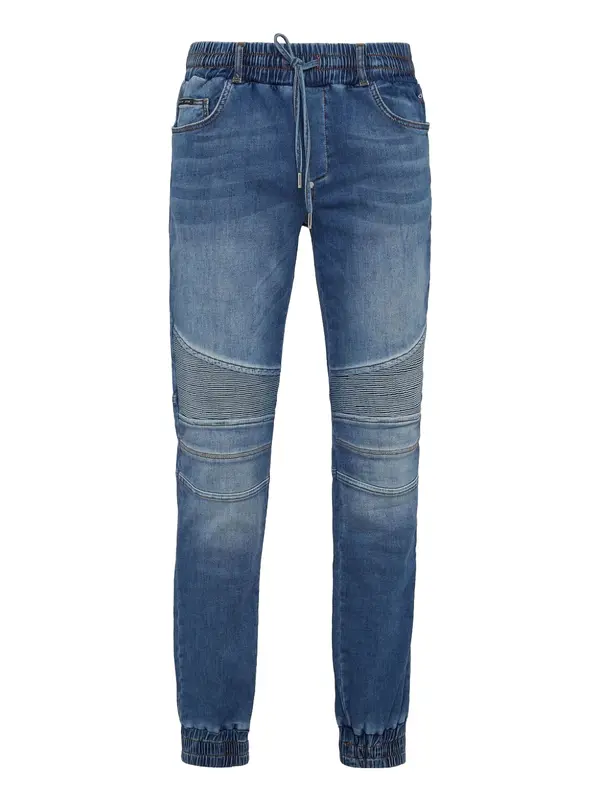 Philipp Plein Ribbed-detail Slim-cut Jeans - Blue