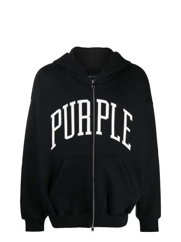 PURPLE BRAND Logo-print Cotton Hoodie - Black