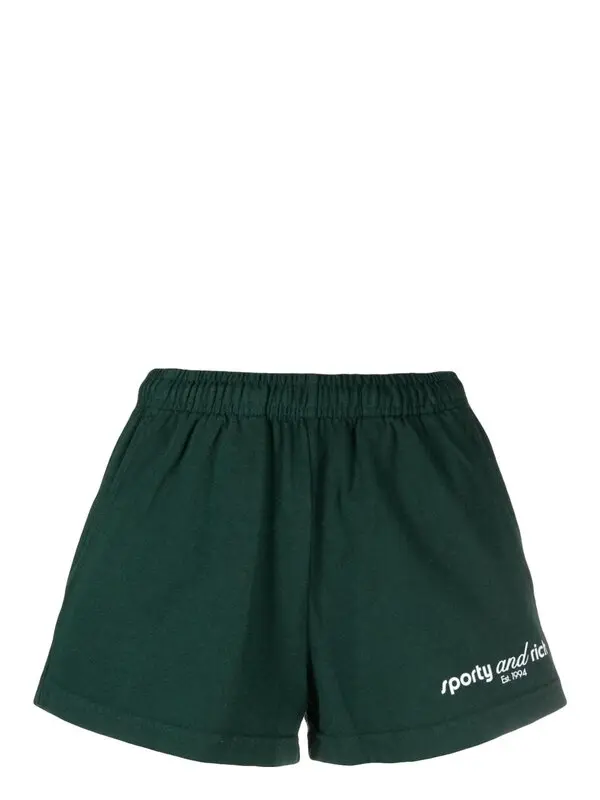 SPORTY & RICH Logo Print Track Shorts - Green