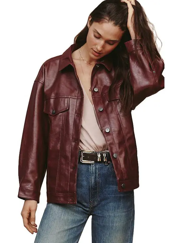 PILCRO Weston Faux Leather Boyfriend Jacket - Burgundy